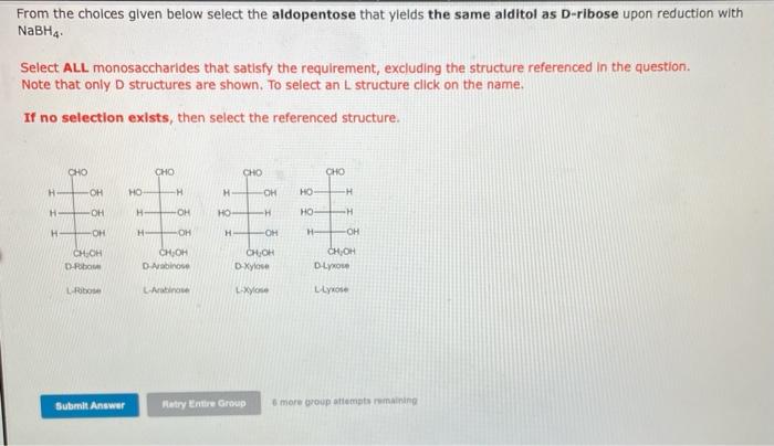 Solved From the choices given below select the aldopentose | Chegg.com
