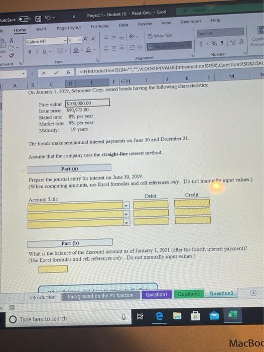 Solved Project 1 - Student (1) Read-Only - Excel AutoSave | Chegg.com