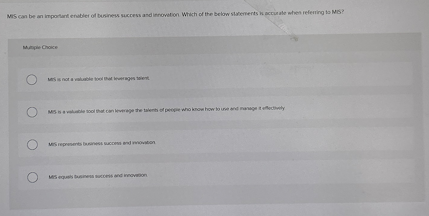 Solved MIS can be an important enabler of business success | Chegg.com