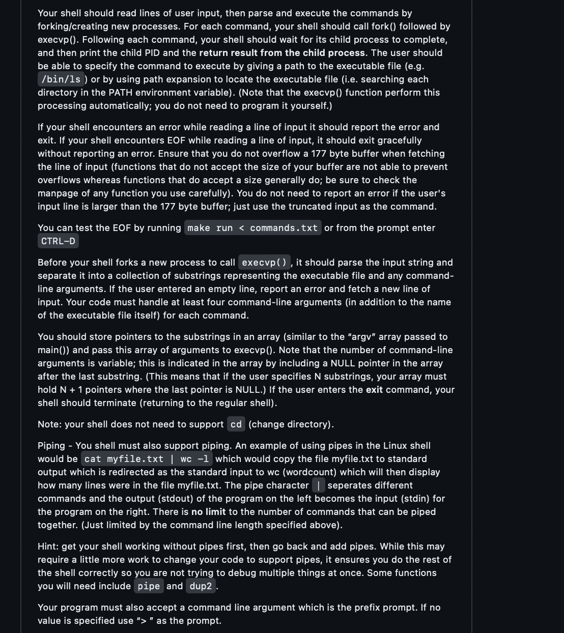 Solved Your shell should read lines of user input, then | Chegg.com