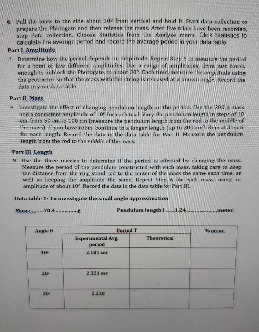 Physics 201 (College Physics-1) Laboratory Exercise | Chegg.com