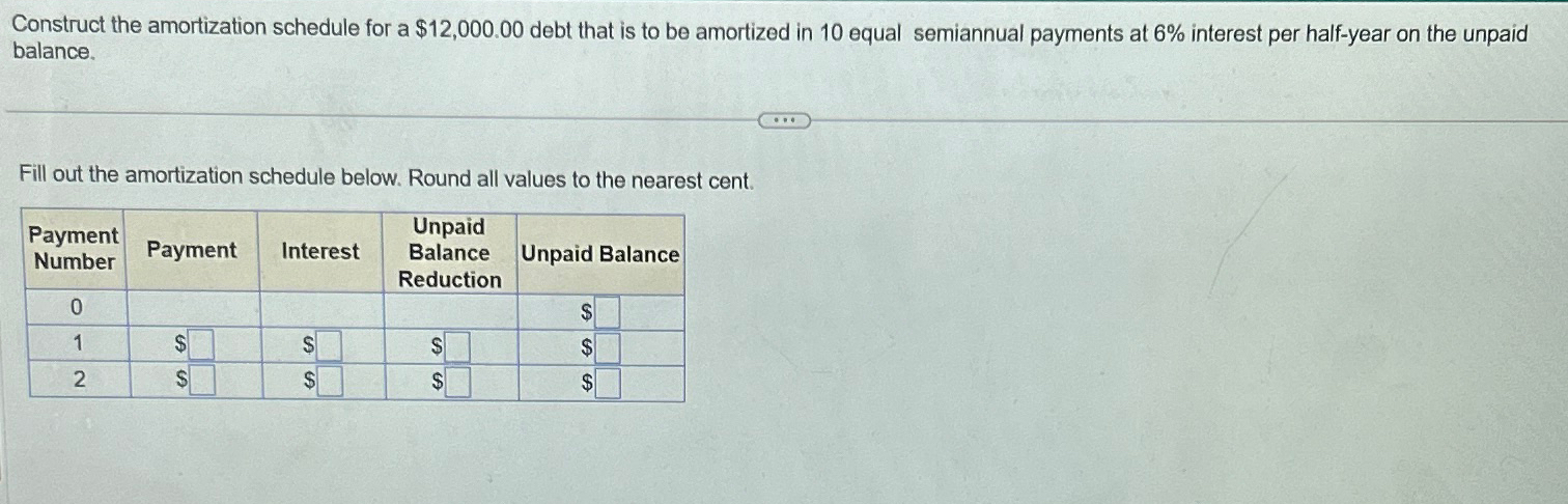 Solved Construct the amortization schedule for a $12,000.00 | Chegg.com