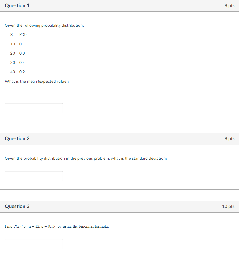 Solved Question 1Given the following probability | Chegg.com