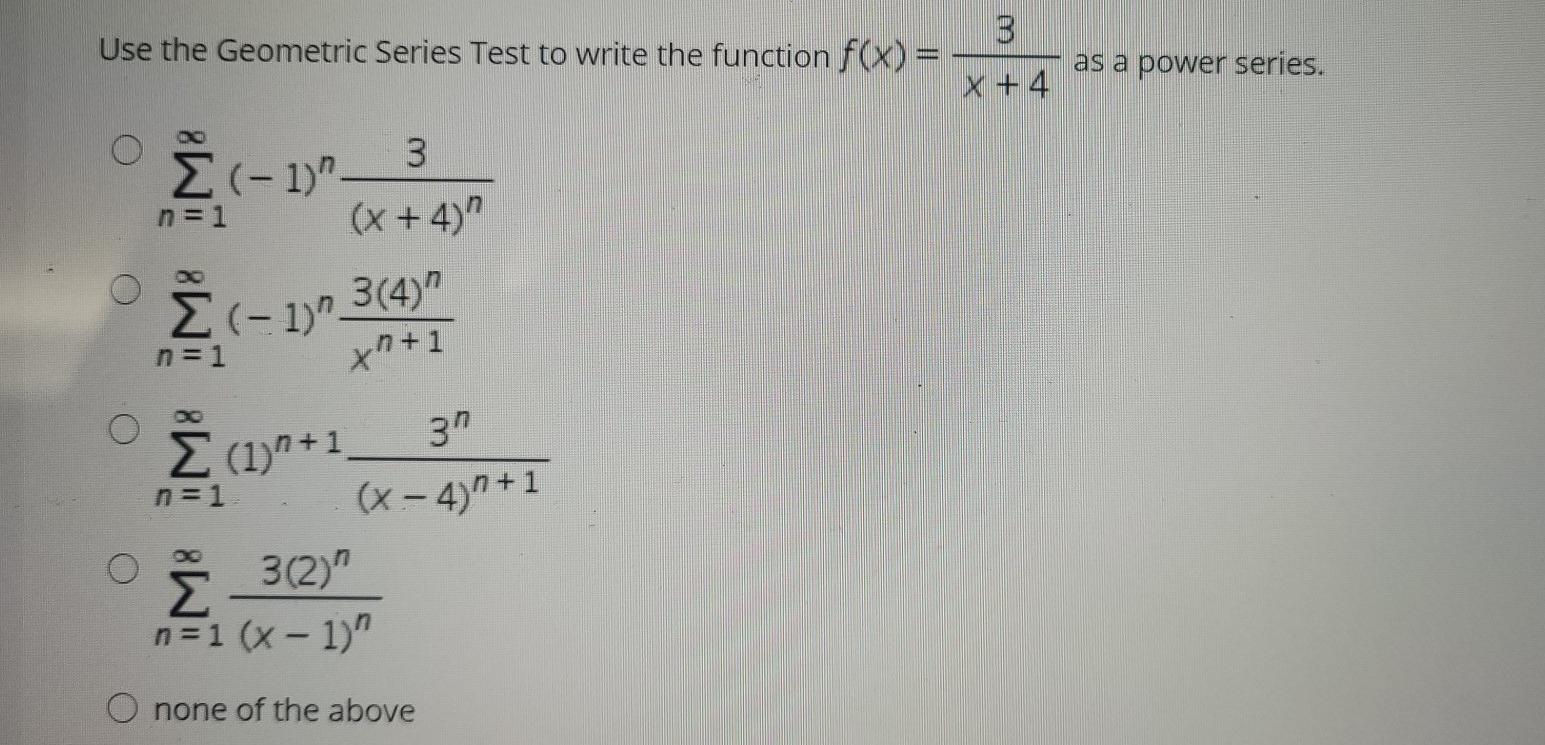 Solved 3 Use the Geometric Series Test to write the function | Chegg.com