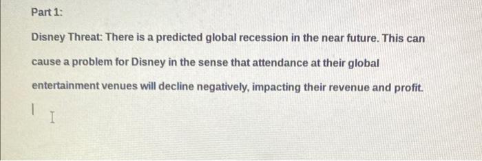 Solved Part 1: Disney Threat: There is a predicted global | Chegg.com