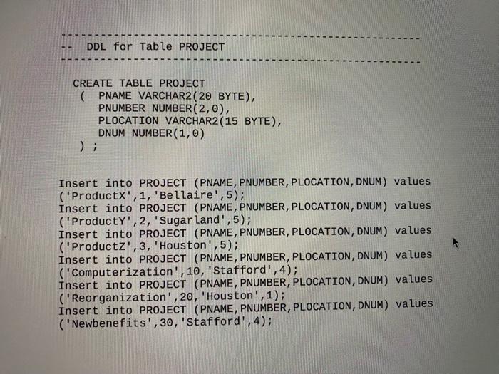 Implement the given DDL and DML scripts to implement | Chegg.com