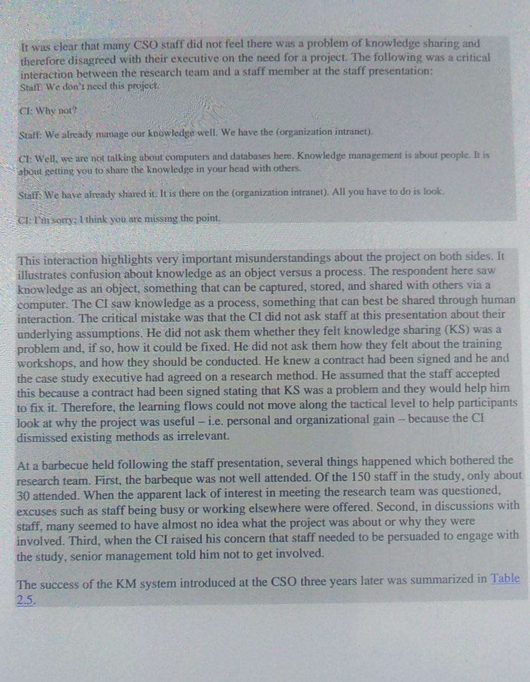 Case Study 15 marks Knowledge Management at the CSO | Chegg.com
