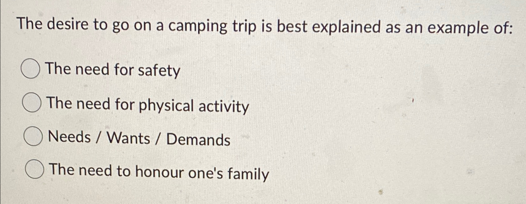 Solved The desire to go on a camping trip is best explained | Chegg.com