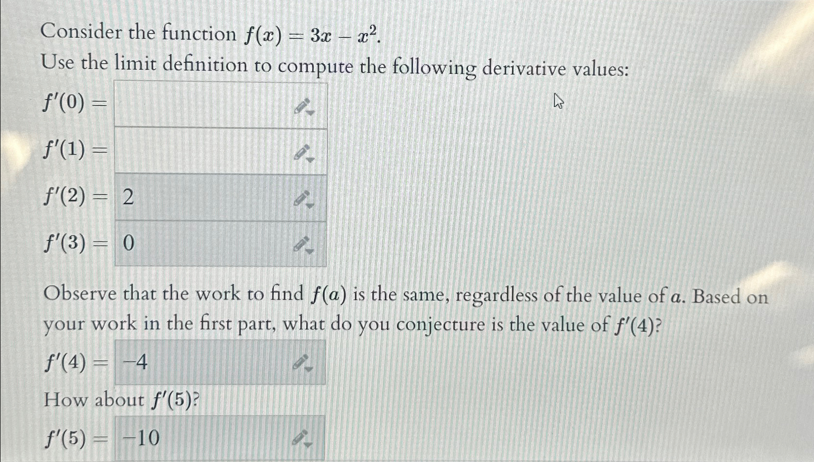 Solved Consider the function f(x)=3x-x2.Use the limit | Chegg.com