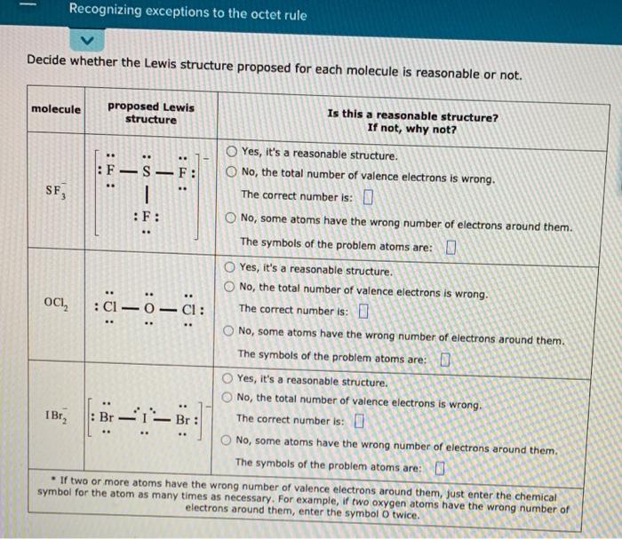 Solved Recognizing exceptions to the octet rule Decide | Chegg.com