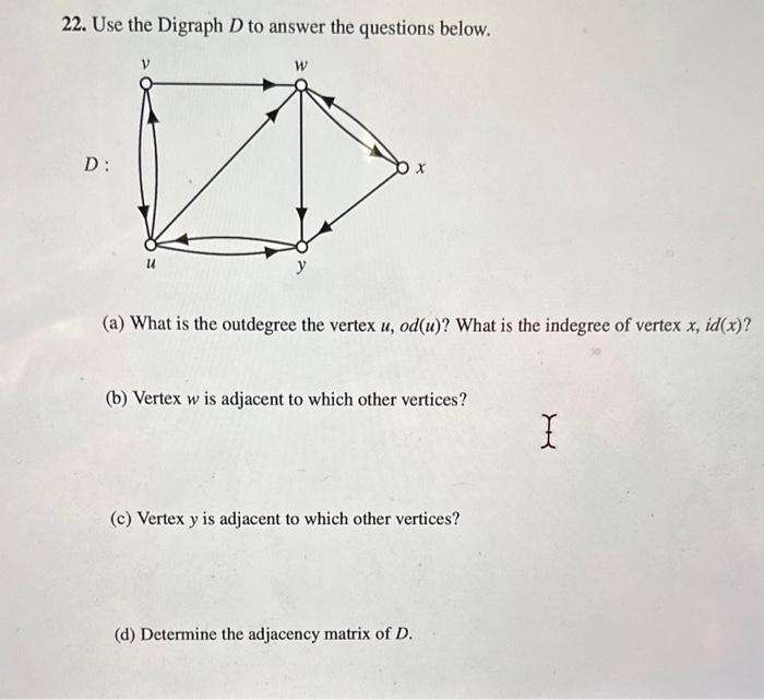 Solved 22. Use the Digraph D to answer the questions below. | Chegg.com
