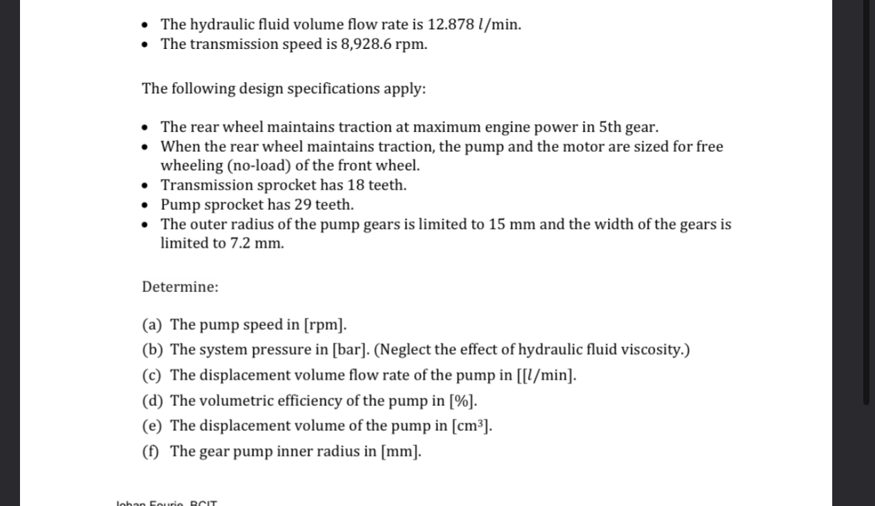 Solved The hydraulic fluid volume flow rate is | Chegg.com