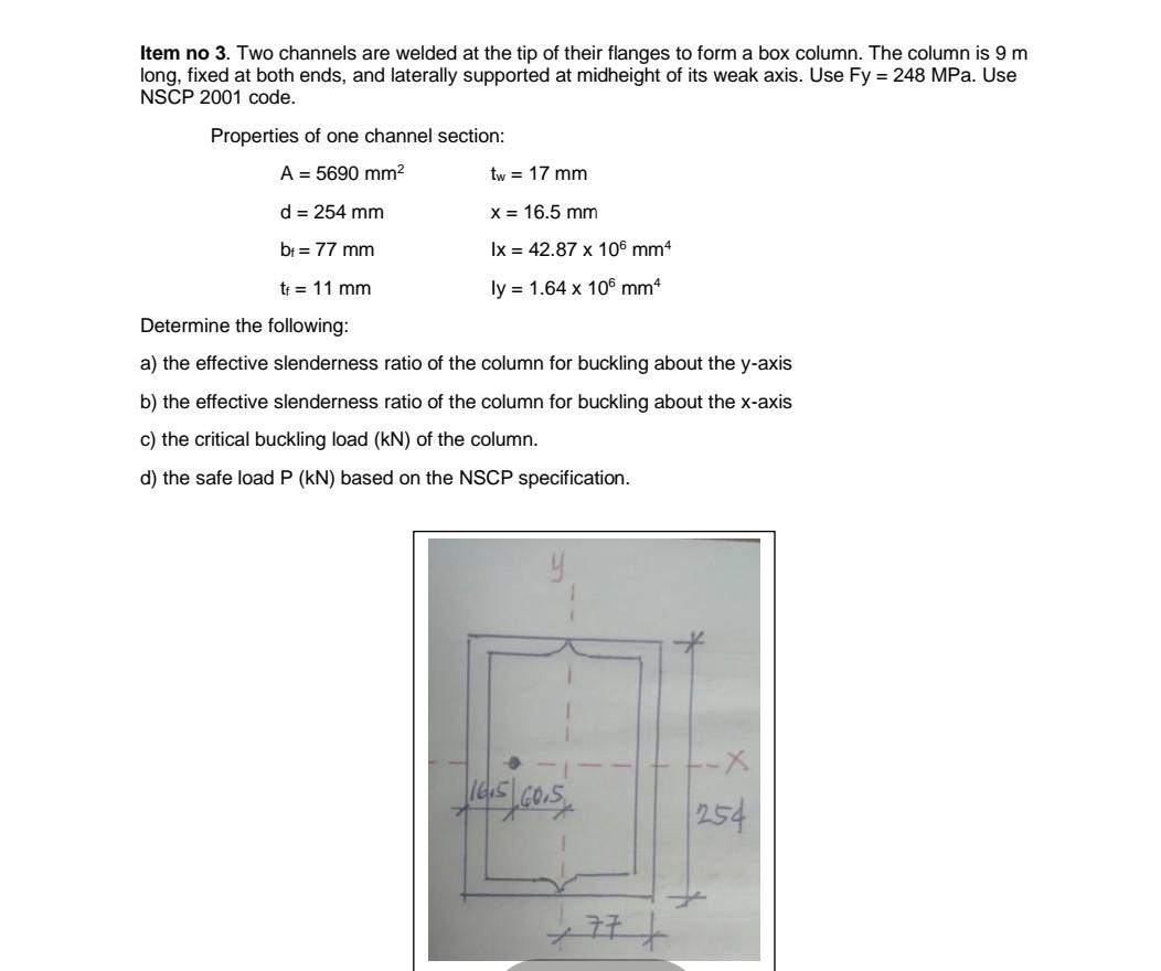 Solved Item no 3. Two channels are welded at the tip of | Chegg.com
