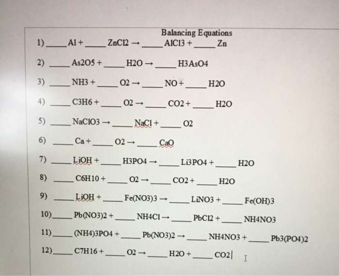 Solved 1)__A1+ ZnC12 Balancing Equations __A1C13+ Zn H20 - | Chegg.com