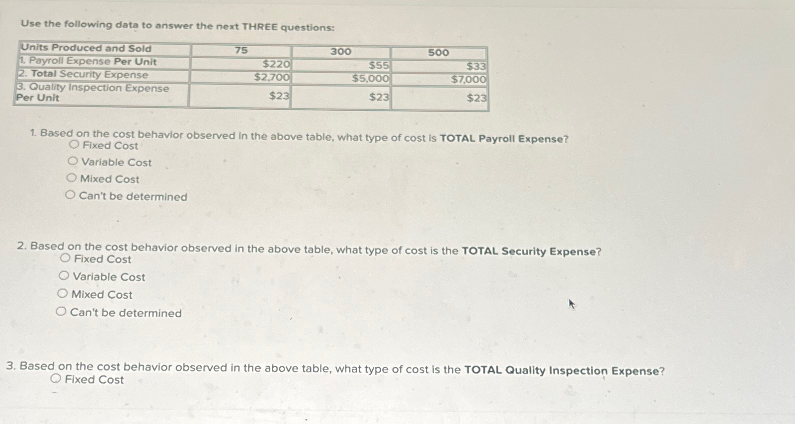 Solved Use the following data to answer the next THREE | Chegg.com