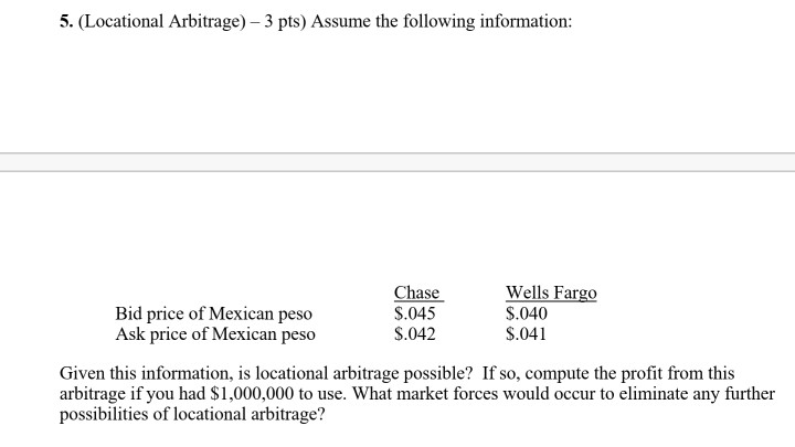 Solved 5. (Locational Arbitrage) – 3 pts) Assume the | Chegg.com