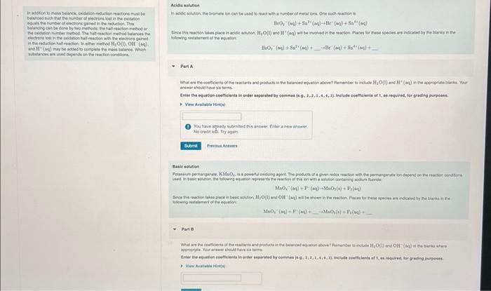 Solved Aeibe sulven BrO3−(m)+Sa2+(m)+Br−(m)+5a4+(ma) PartA | Chegg.com