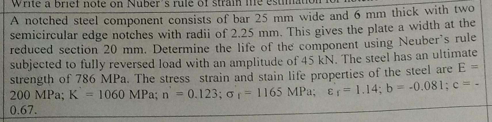 Solved A notched steel component consists of bar 25 mm wide | Chegg.com