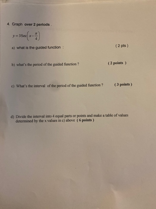 Solved 4. Graph over 2 periods. y = 3Sec X- a) what is the | Chegg.com
