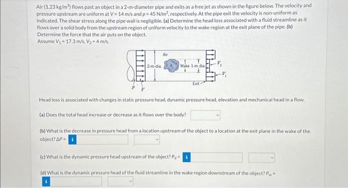 Solved Air (1.23 kg/m3) flows past an object in a 2 | Chegg.com