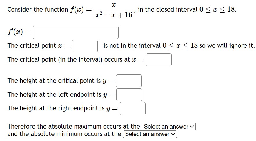 Solved Consider the function f(x)=xx2-x+16, ﻿in the closed | Chegg.com