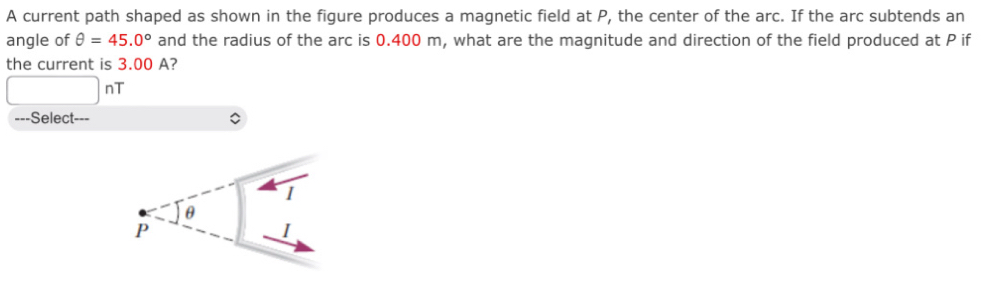 Solved A current path shaped as shown in the figure produces | Chegg.com