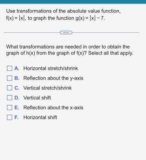 Solved Use transformations of the absolute value function, | Chegg.com