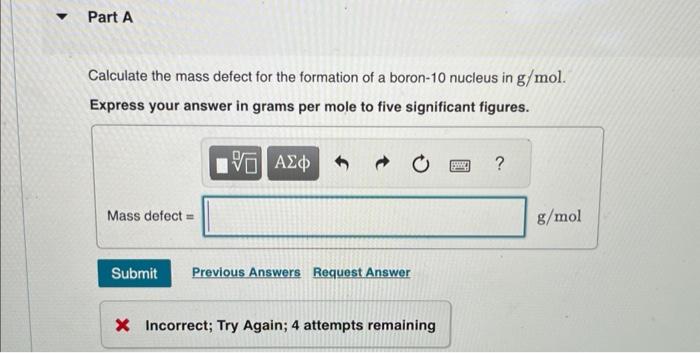 Solved The mass of a10 B atom is 10.01294 .Calculate the | Chegg.com