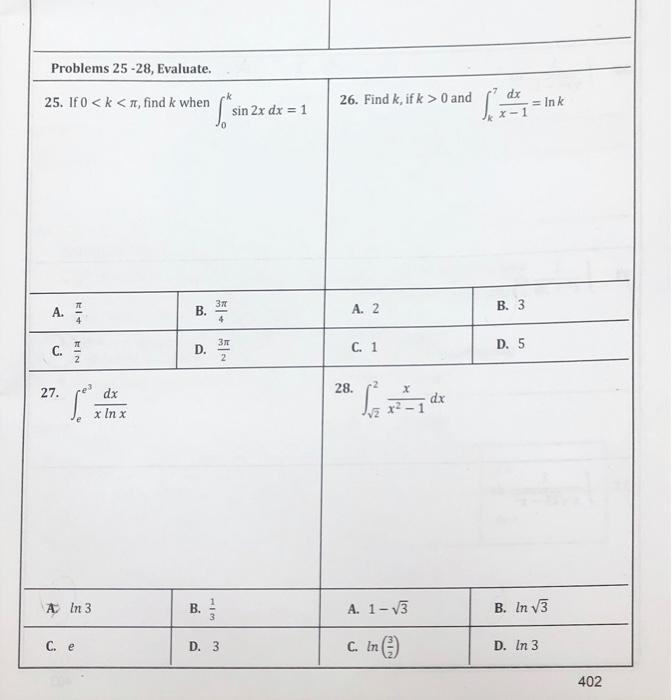 Solved Problems 25 -28, Evaluate. | Chegg.com