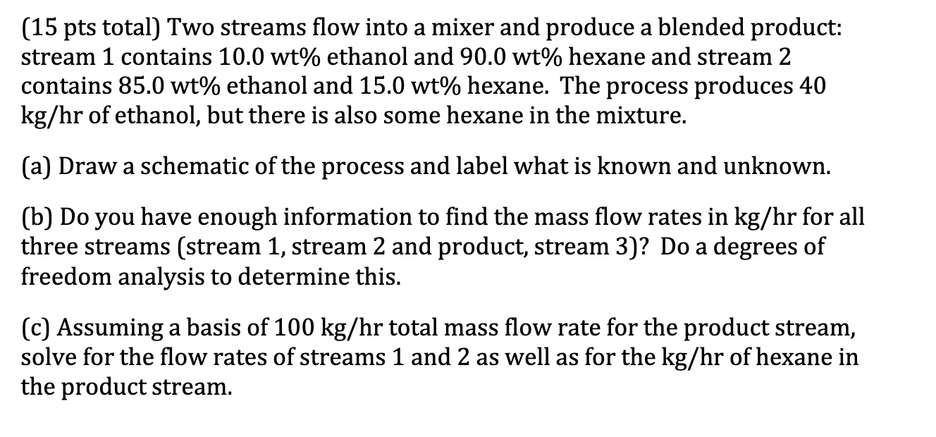 Solved (15 ﻿pts total) ﻿Two streams flow into a mixer and | Chegg.com