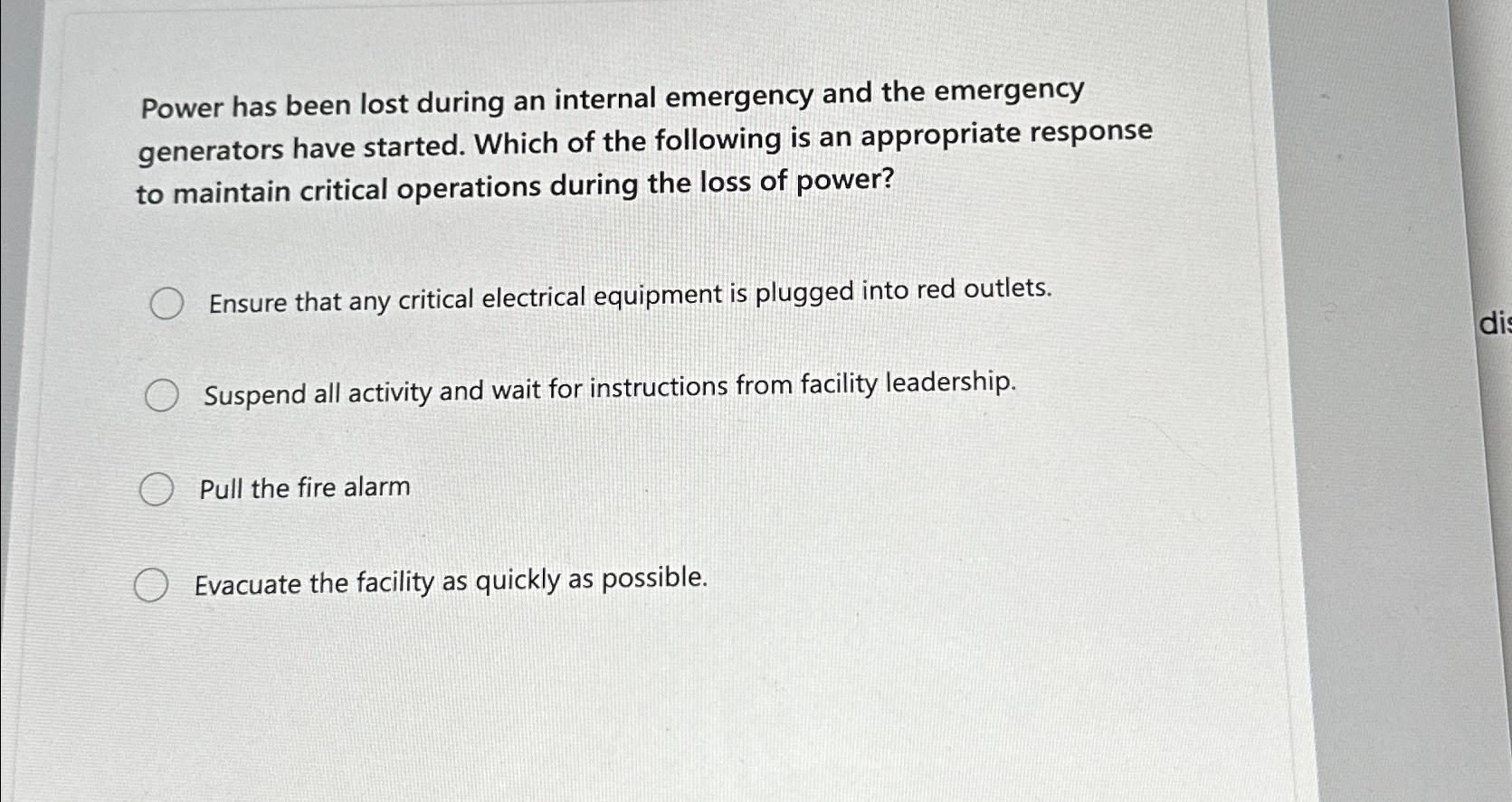 Solved Power has been lost during an internal emergency and | Chegg.com