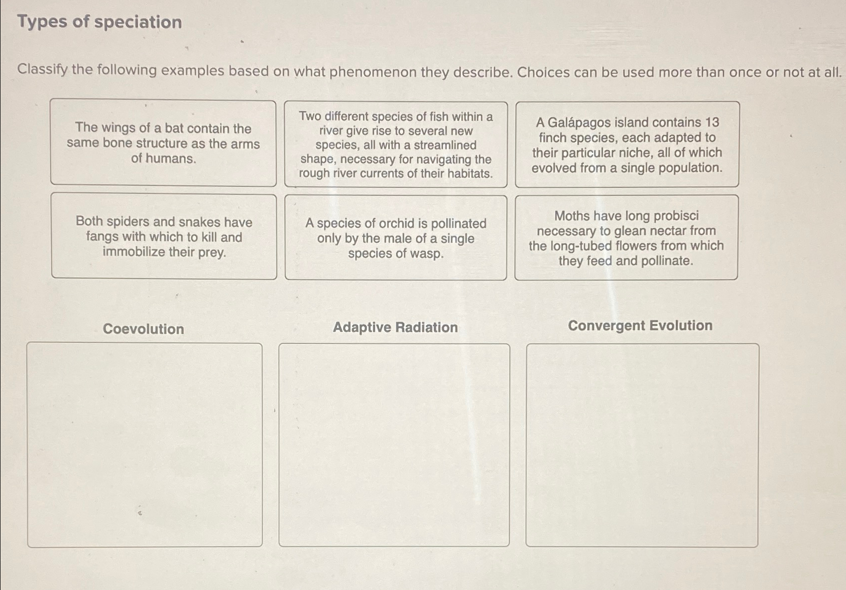 Solved Types of speciationClassify the following examples | Chegg.com