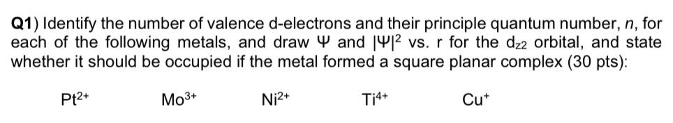 Solved Q1) ﻿Identify the number of valence d-electrons and | Chegg.com