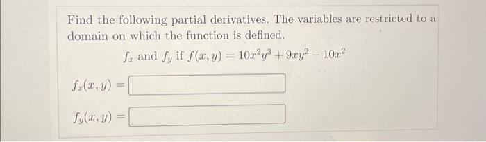Solved Find the following partial derivatives. The variables | Chegg.com