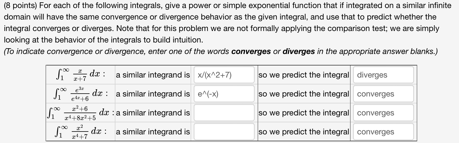 Solved (8 ﻿points) ﻿For each of the following integrals, | Chegg.com