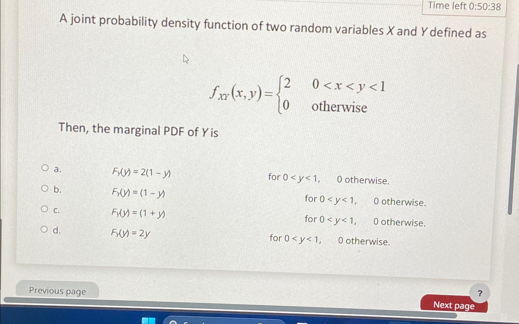Solved A joint probability density function of two random | Chegg.com