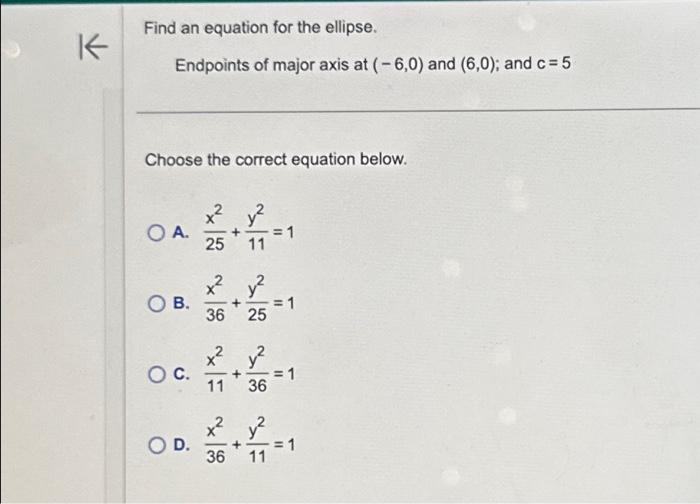 Solved Find an equation for the ellipse. Endpoints of major | Chegg.com