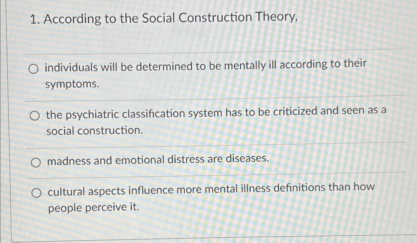 Solved According to the Social Construction | Chegg.com