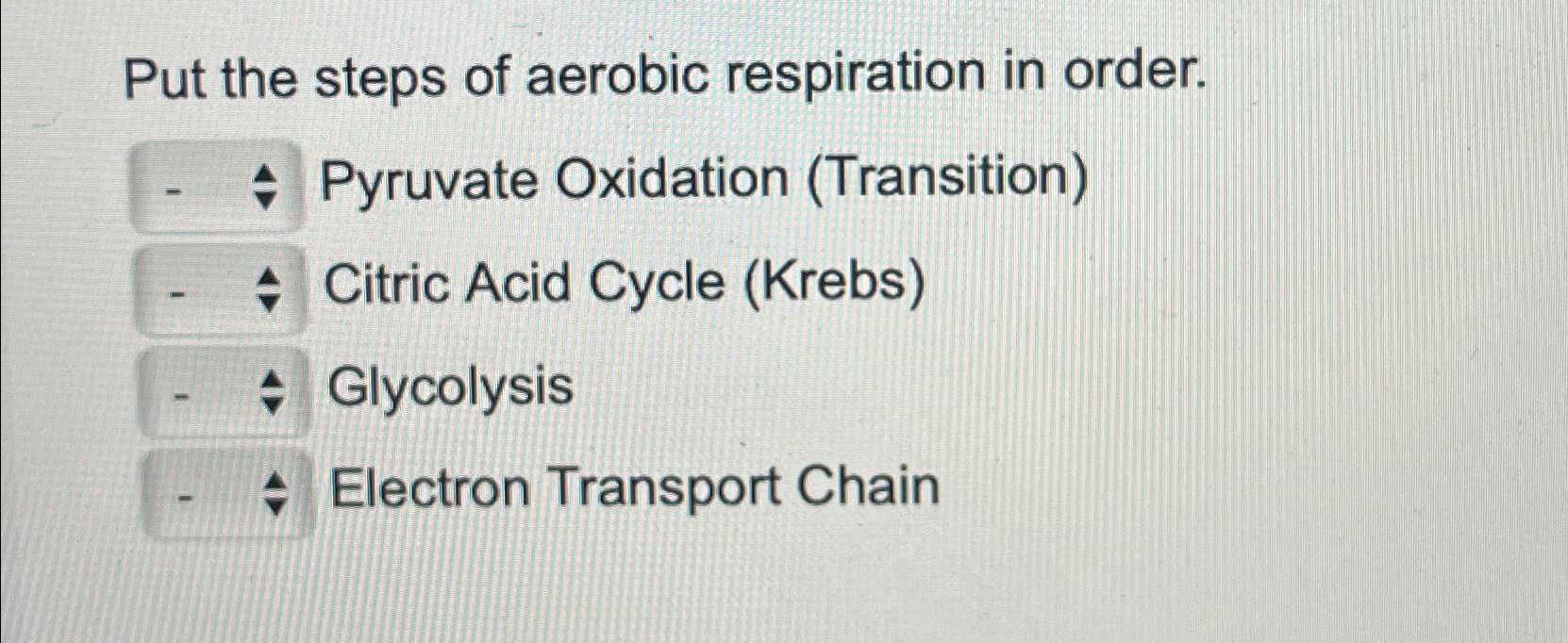 Solved Put the steps of aerobic respiration in | Chegg.com