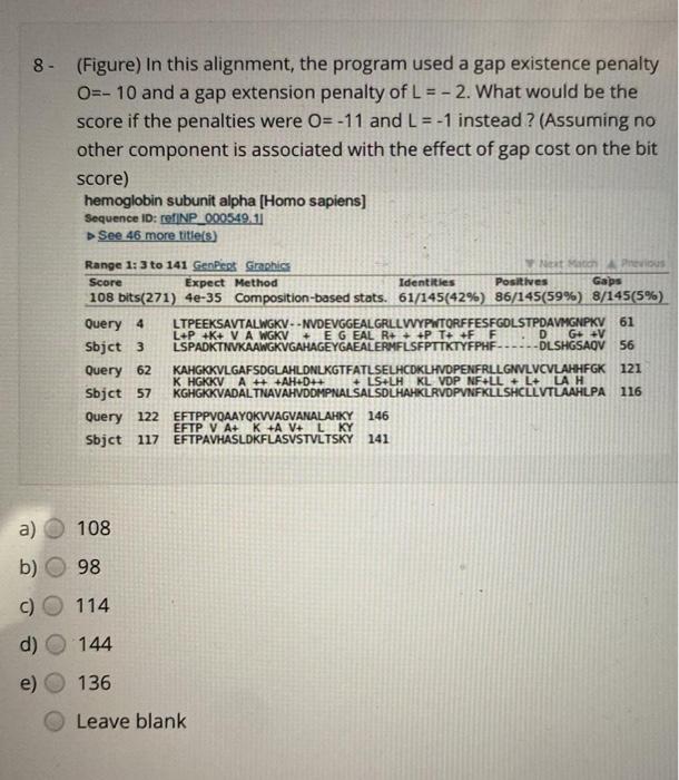 8- (Figure) In this alignment, the program used a gap | Chegg.com