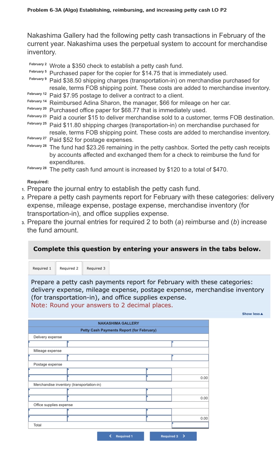 Solved Nakashima Gallery had the following petty cash | Chegg.com
