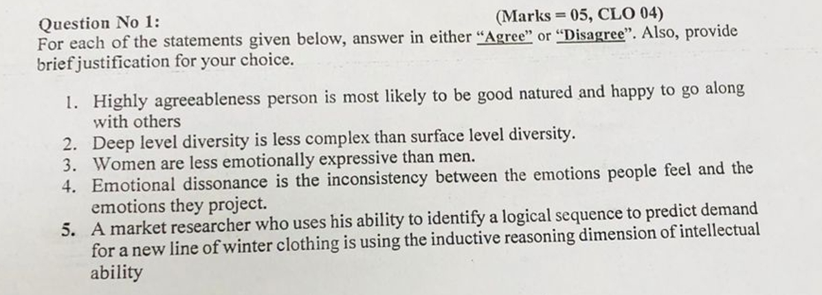 Solved Question No 1:For each of the statements given below, | Chegg.com
