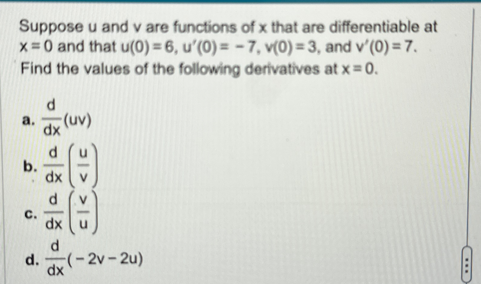 Solved Suppose u ﻿and v ﻿are functions of x ﻿that are | Chegg.com