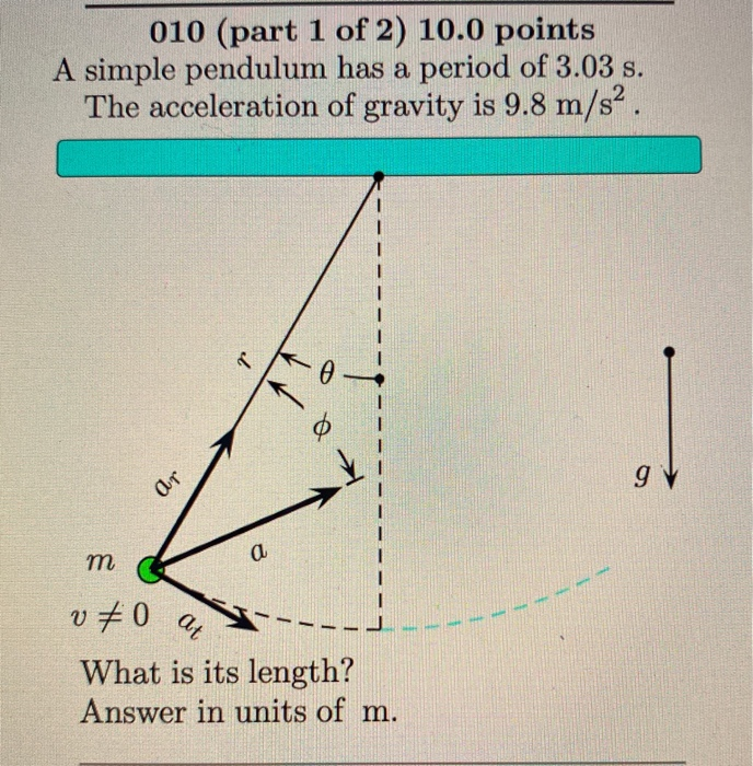 Solved 010 (part 1 of 2) 10.0 points A simple pendulum has a | Chegg.com