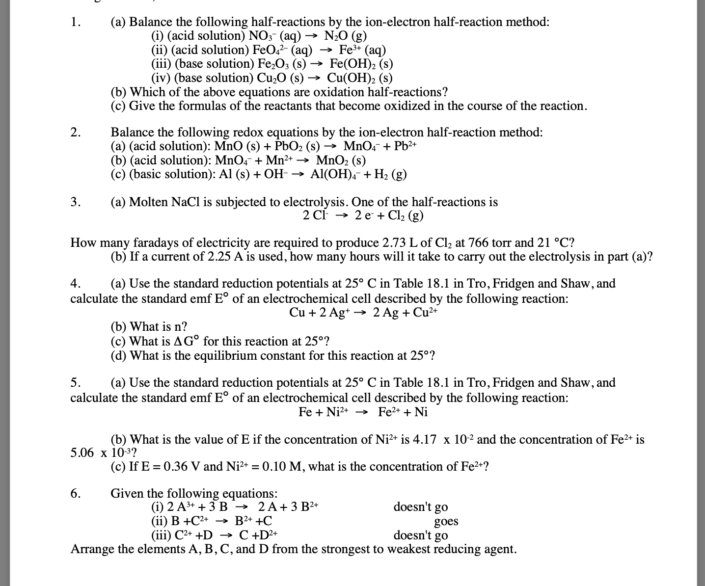 Solved 1 .(a) ﻿Balance the following half-reactions by the | Chegg.com