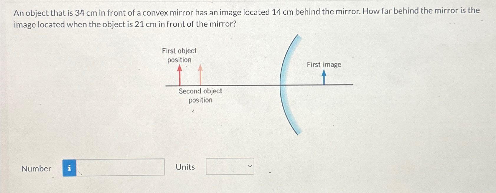 Solved An object that is 34cm ﻿in front of a convex mirror | Chegg.com