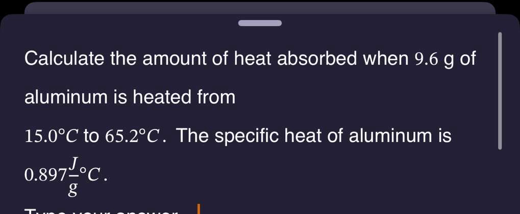 Solved Calculate the amount of heat absorbed when 9.6 ﻿g of | Chegg.com
