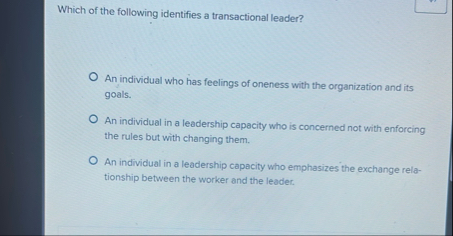 Solved Which of the following identifies a transactional | Chegg.com