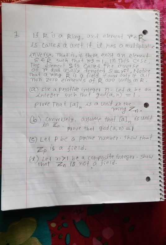 Solved 1 If Ris a Ring, and element YER is called a unit it | Chegg.com