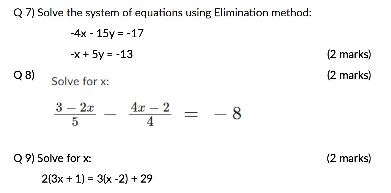 Solved Q 7) ﻿Solve the system of equations using Elimination | Chegg.com